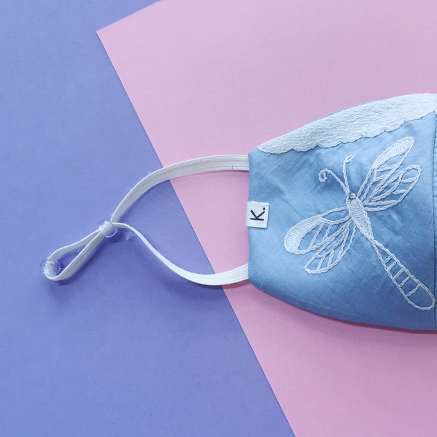 Hand Embroidered Dragonfly Mask - Blue – K.Kristina